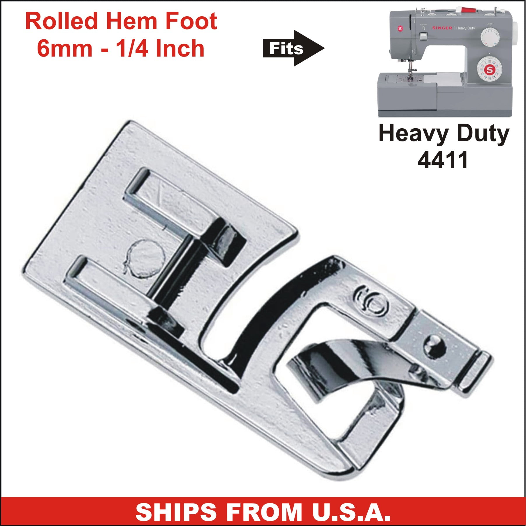 SINGER Heavy Duty 1/4 Hemmer Foot Snap On Sewing Machine Attachment ...