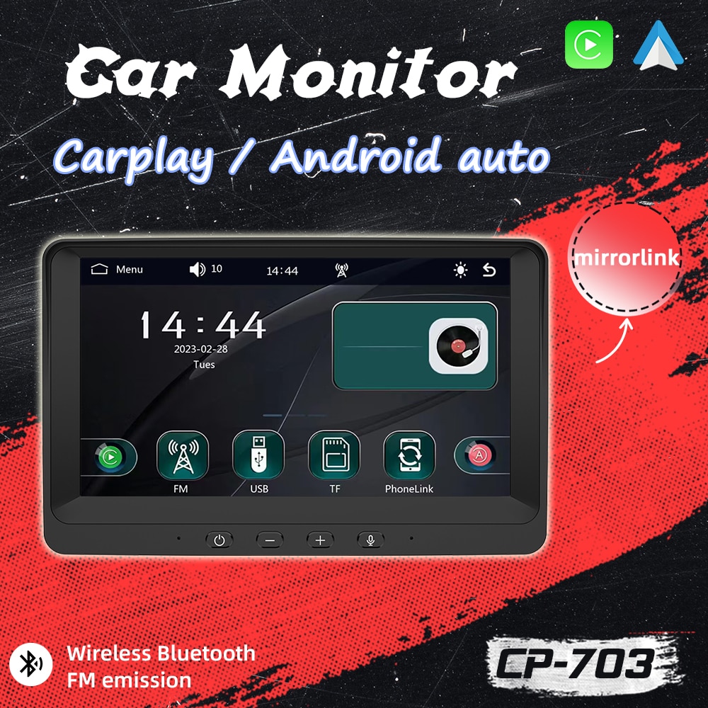 Portable Universal 7 Inch Touch Screen Android Auto/Carplay Wireless ...
