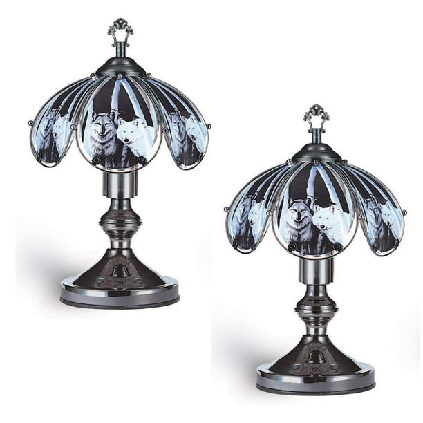 OK Lighting OK-603C-WO2 14.25-Inch Touch Lamp with Wolf Theme, Black ...