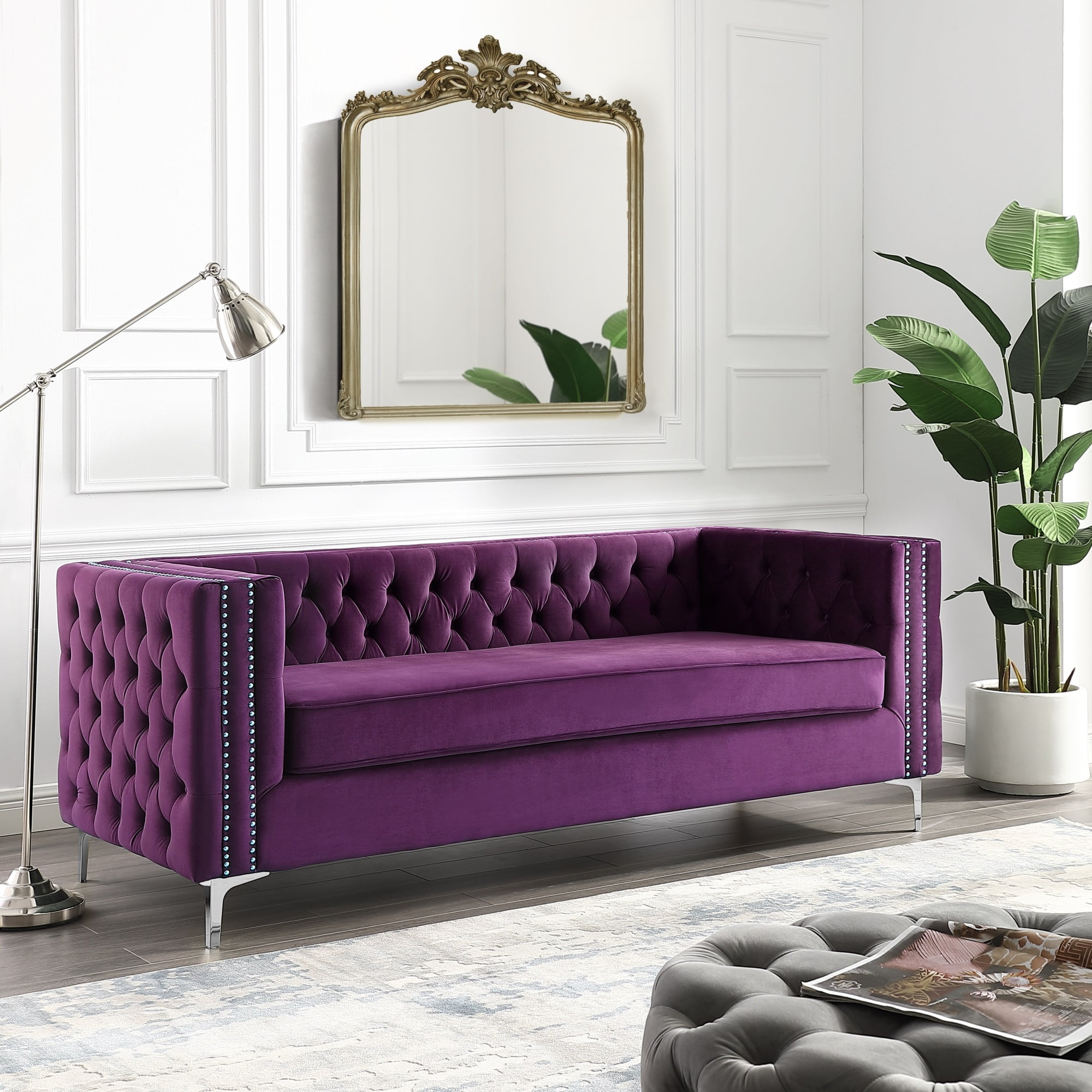 Levi Velvet Sofa, Purple - Walmart.com