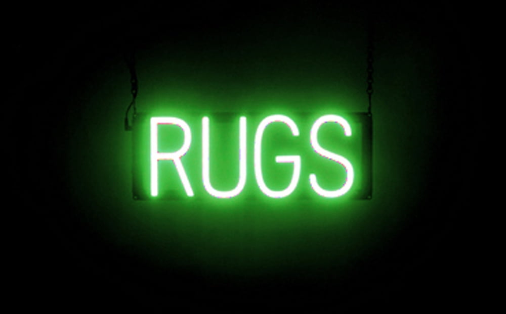 SpellBrite RUGS LED Sign for Business. 17.0" x 6.3" Green RUGS Sign Has ...