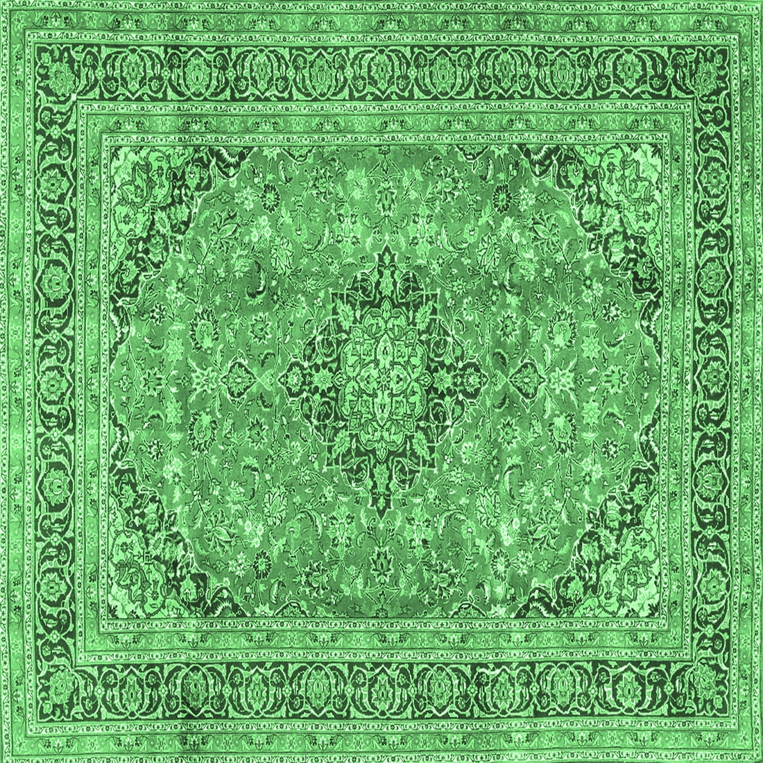 Ahgly Company Indoor Square Medallion Emerald Green Traditional Area ...