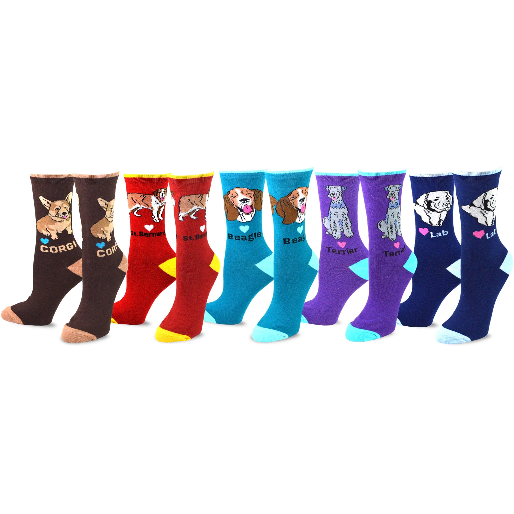 TeeHee Fun Novelty Dogs Cotton Crew Socks for Women and Men Multi-Pack ...