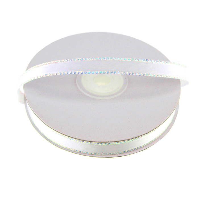 Satin Ribbon with Iridescent Edge, 3/8-inch, 25-yard, White - Walmart.com