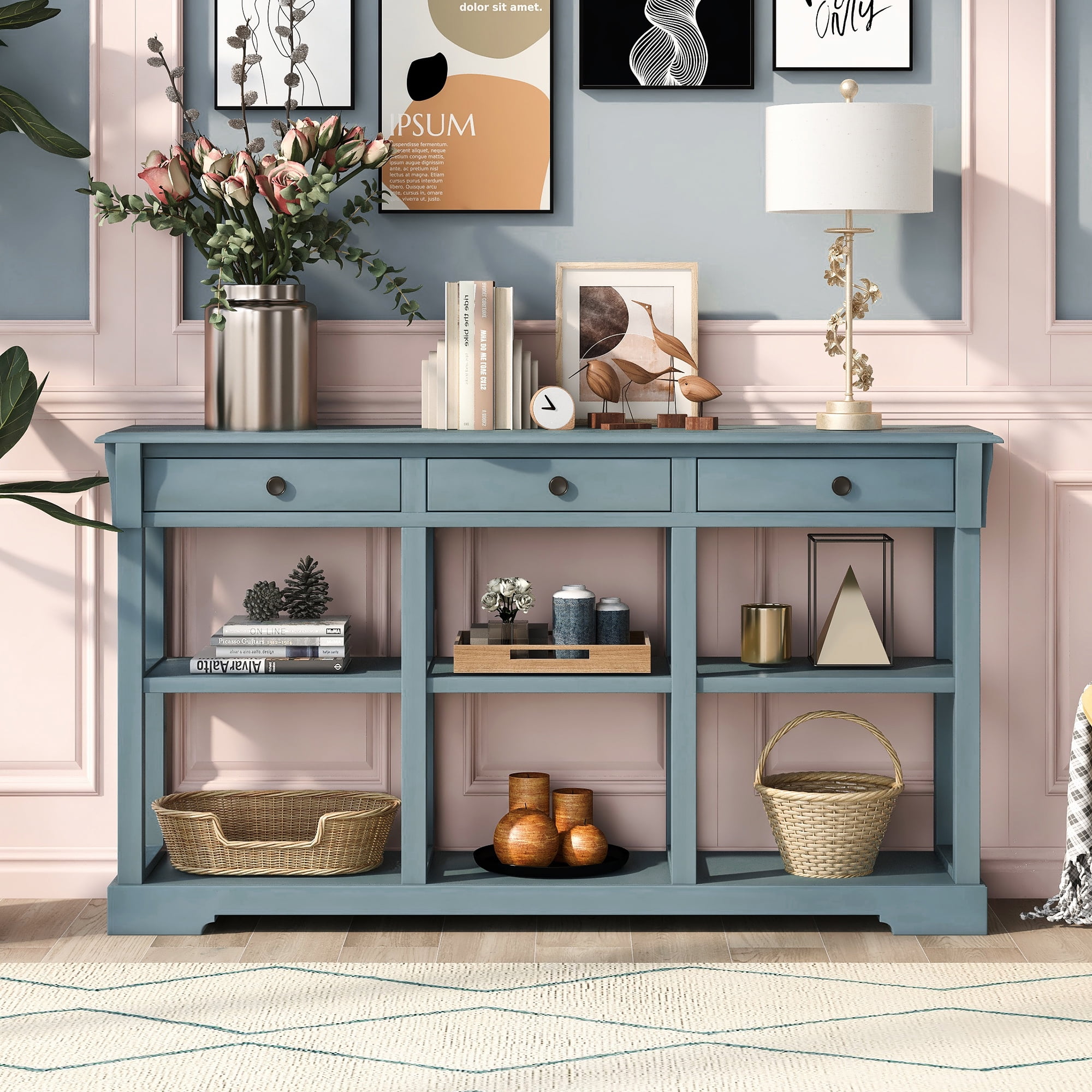 Cfowner Wood Console Table Sofa Table with Ample Storage, Retro Kitchen ...