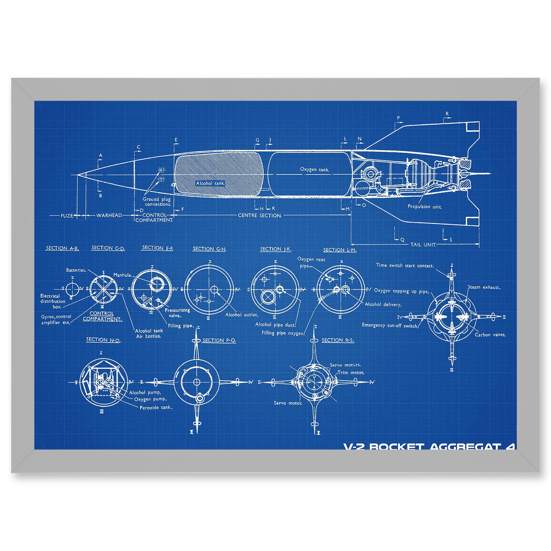 Military V-2 Rocket Aggregat 4 Ballistic Missile Blueprint Plan Artwork ...