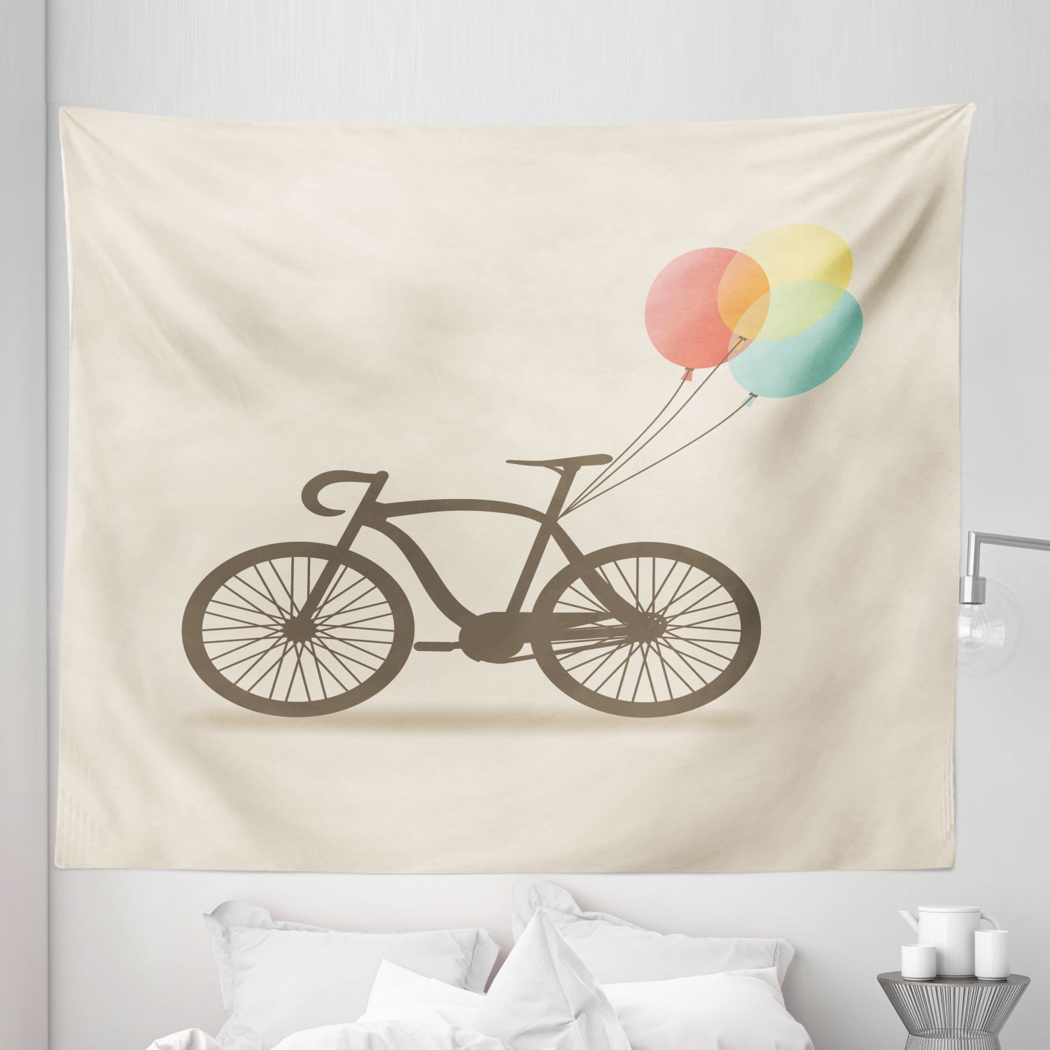 Bike Party Tapestry, Bicycle Motif and Colorful Flying Balloons on ...