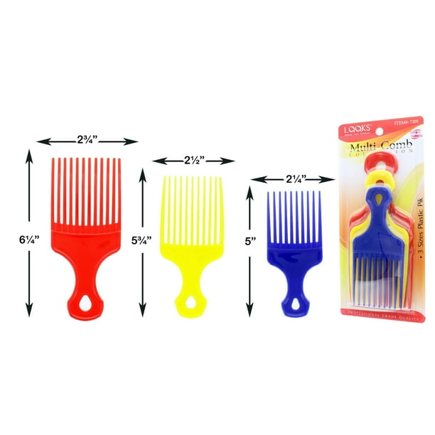 3 Piece Colored Salon Fan Black Afro Hair Pick Pik Super Fist Lift ...