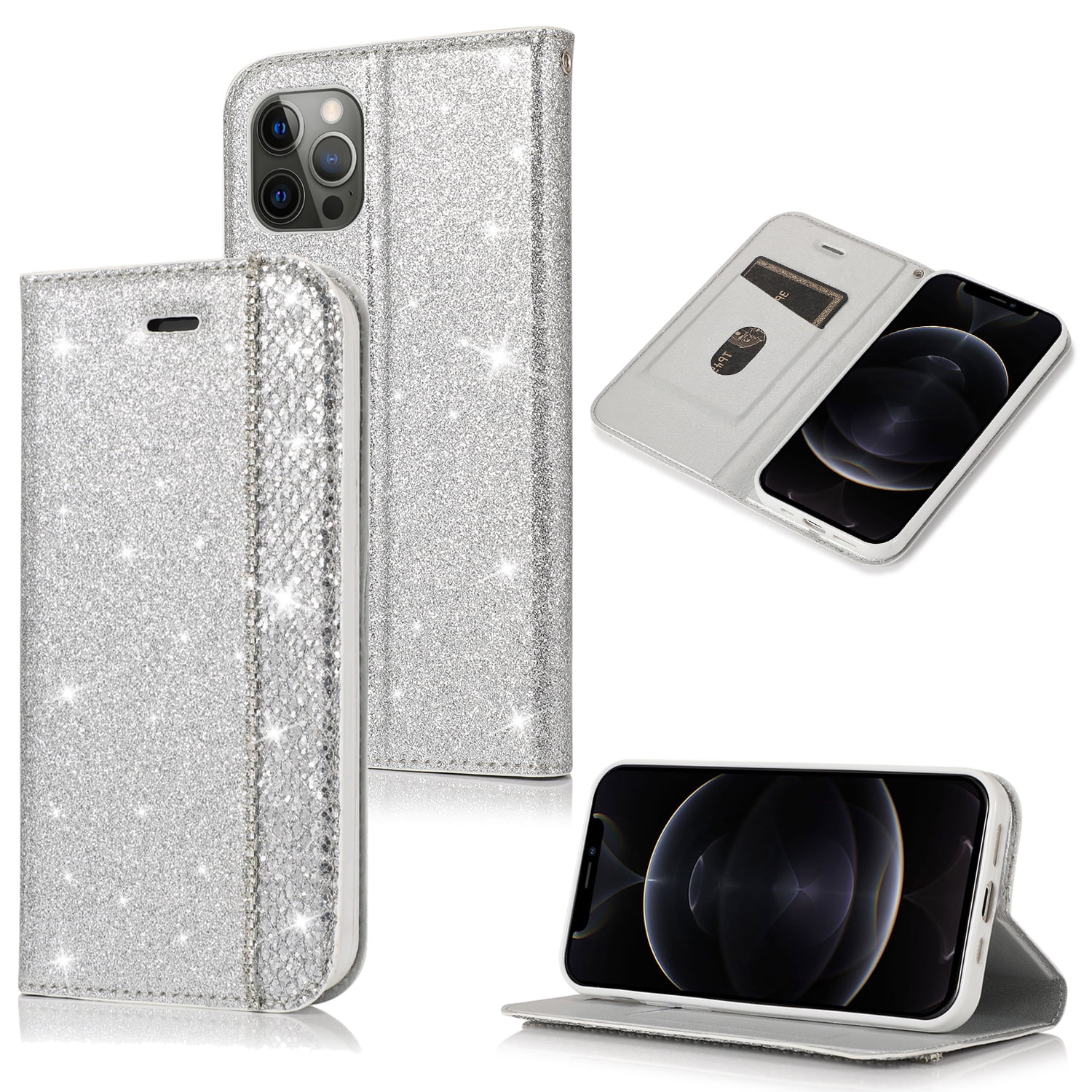 iPhone 12 Pro Max Case, Allytech Bling Glitter Design PU Leather Credit ...
