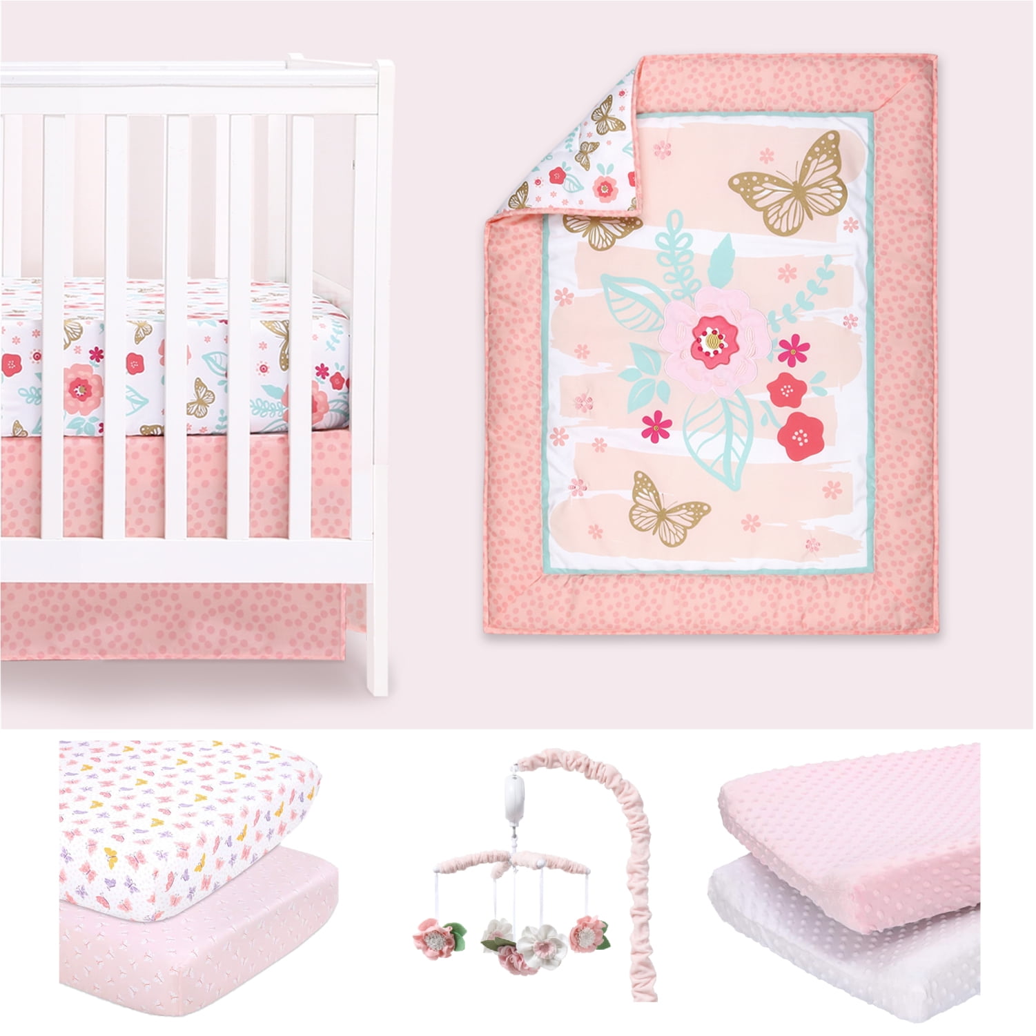 The Peanutshell Aflutter 8 Piece Baby Nursery Crib Bedding Set, Quilt ...