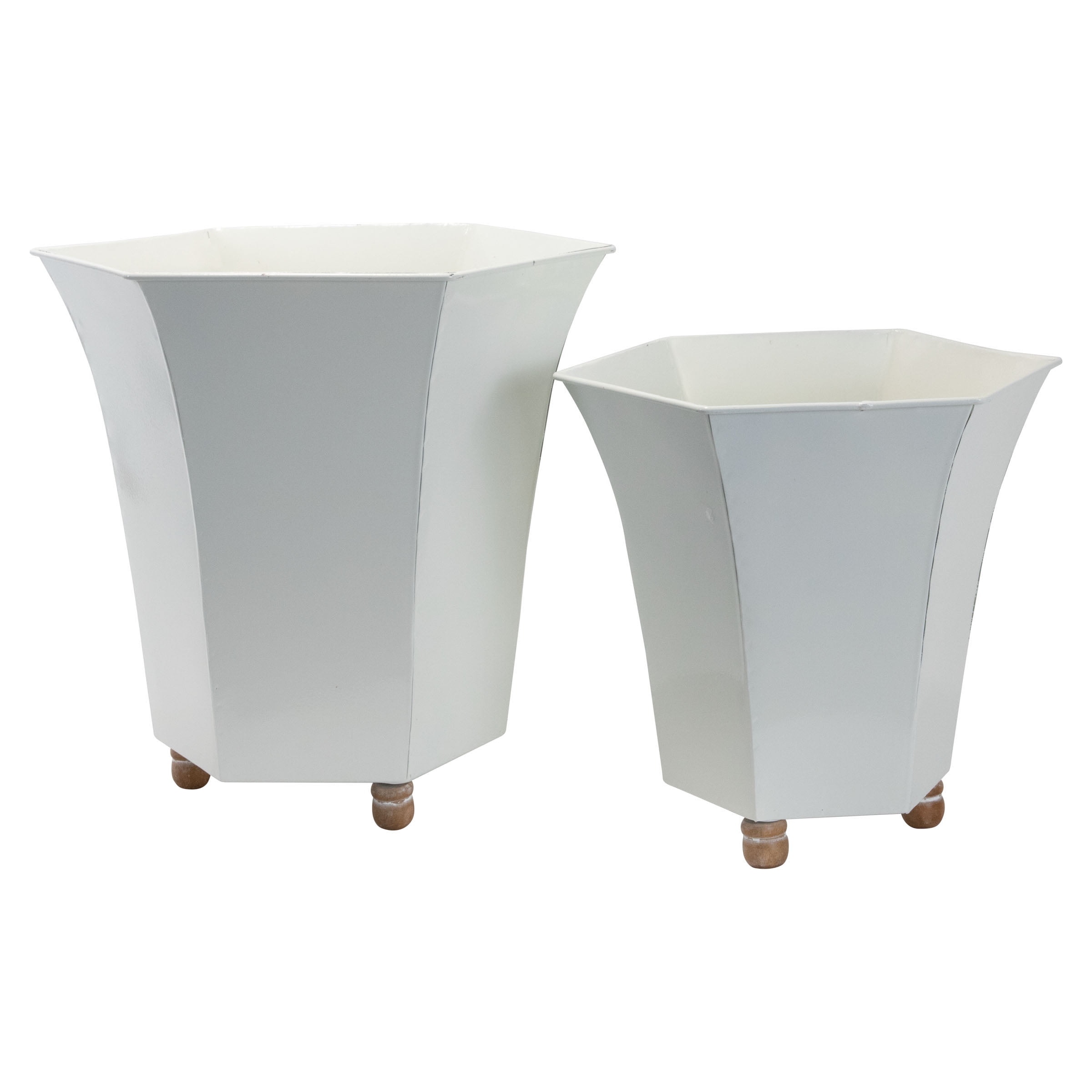 Foreside Home & Garden Set of 2 White Enamel Metal Planter with Wood ...