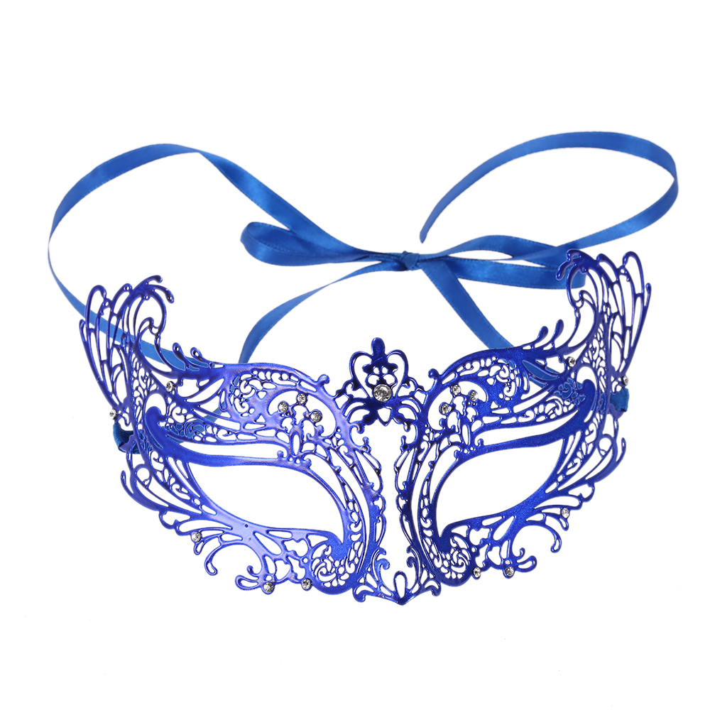 FESTNIGHT Fashionable Blue Cut Metal Half Mask with Rhinestones ...