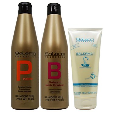 Salerm Protein Shampoo 1000ml + Balsam Conditioner 1000ml + 21 Leave in ...