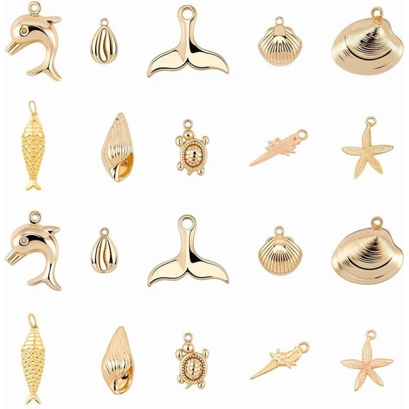 30pcs Assorted Gold Plated Enamel Ocean Starfish Conch Shell Charm ...