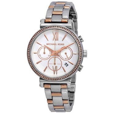 Michael Kors Mini Slim Runway 34mm Steel Rose Dial Quartz Ladies Watch ...