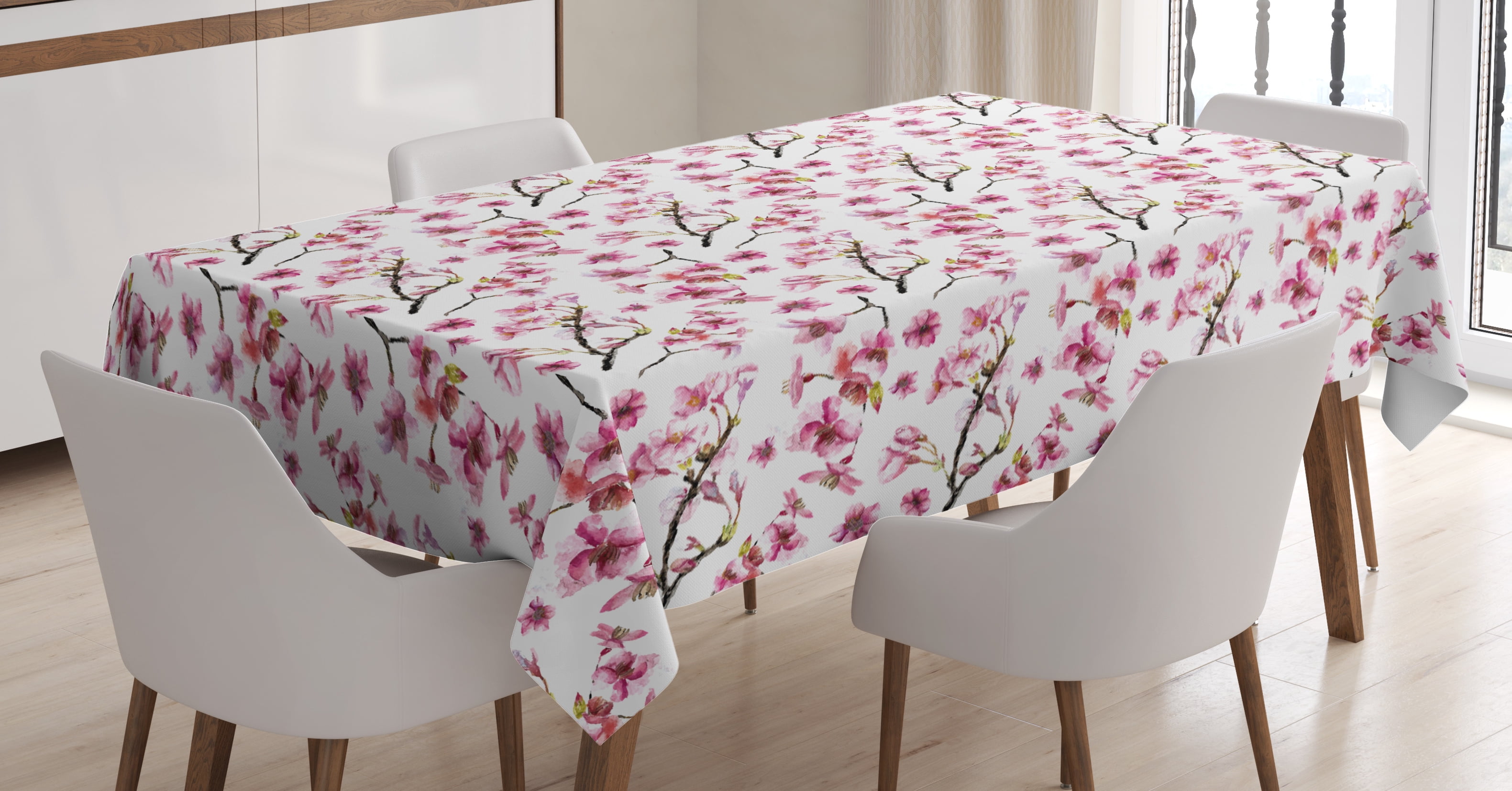 Cherry Blossom Tablecloth, Artistic Watercolor Style Oriental Pattern ...