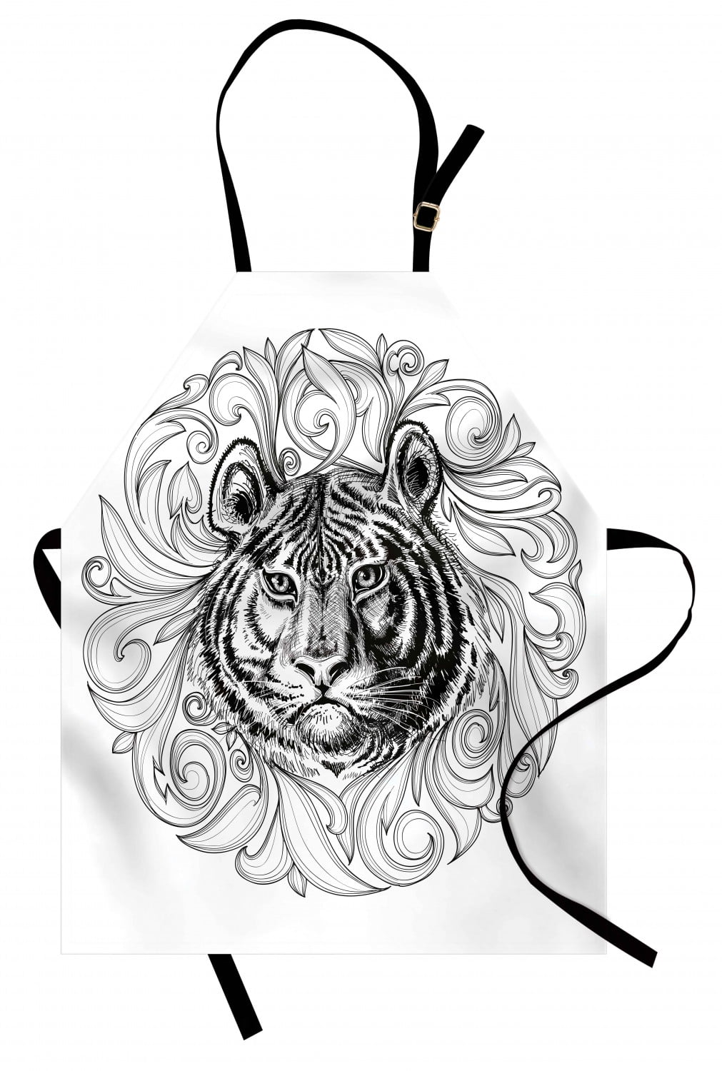 Tiger Apron Black and White Abstract Design Large Feline Head Sticking ...