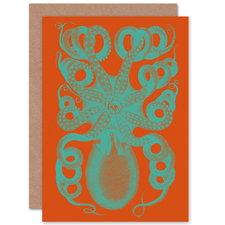 Octopus Coral Blue Red Greetings Card Plus Envelope Blank inside ...
