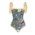 Chnzic Women Vintage Colorblock Abstract Floral Print 1 Piece Swimwear