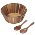 3 Pcs Acacia Wood Salad Bowl Set with Spoon & Fork, 12 x 8.7 x 4.7 in ...
