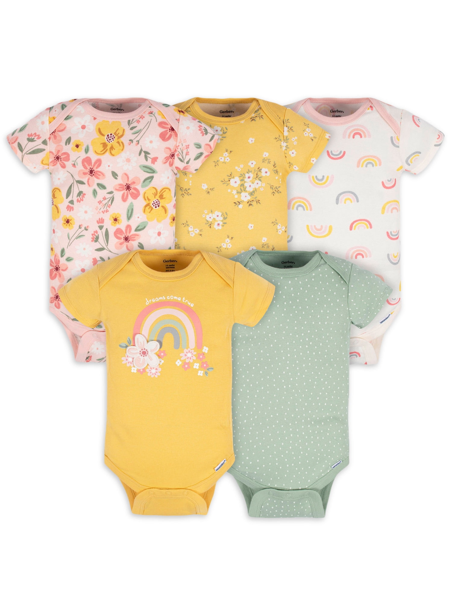 Gerber Baby Girl Short Sleeve Onesies Bodysuits, 5-Pack (Newborn - 12 ...