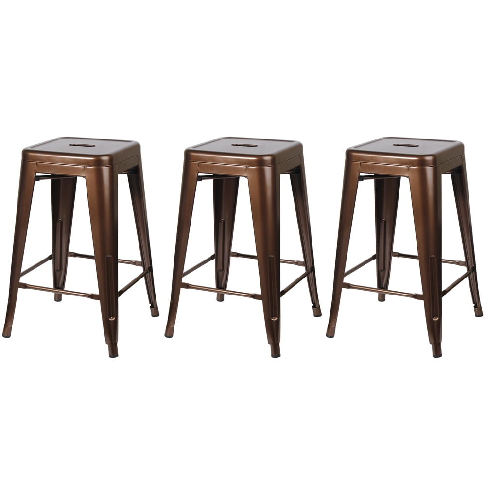 Leejay 24 inch Coffee Backless Metal Stool with Vegan Leather Seat,Set ...