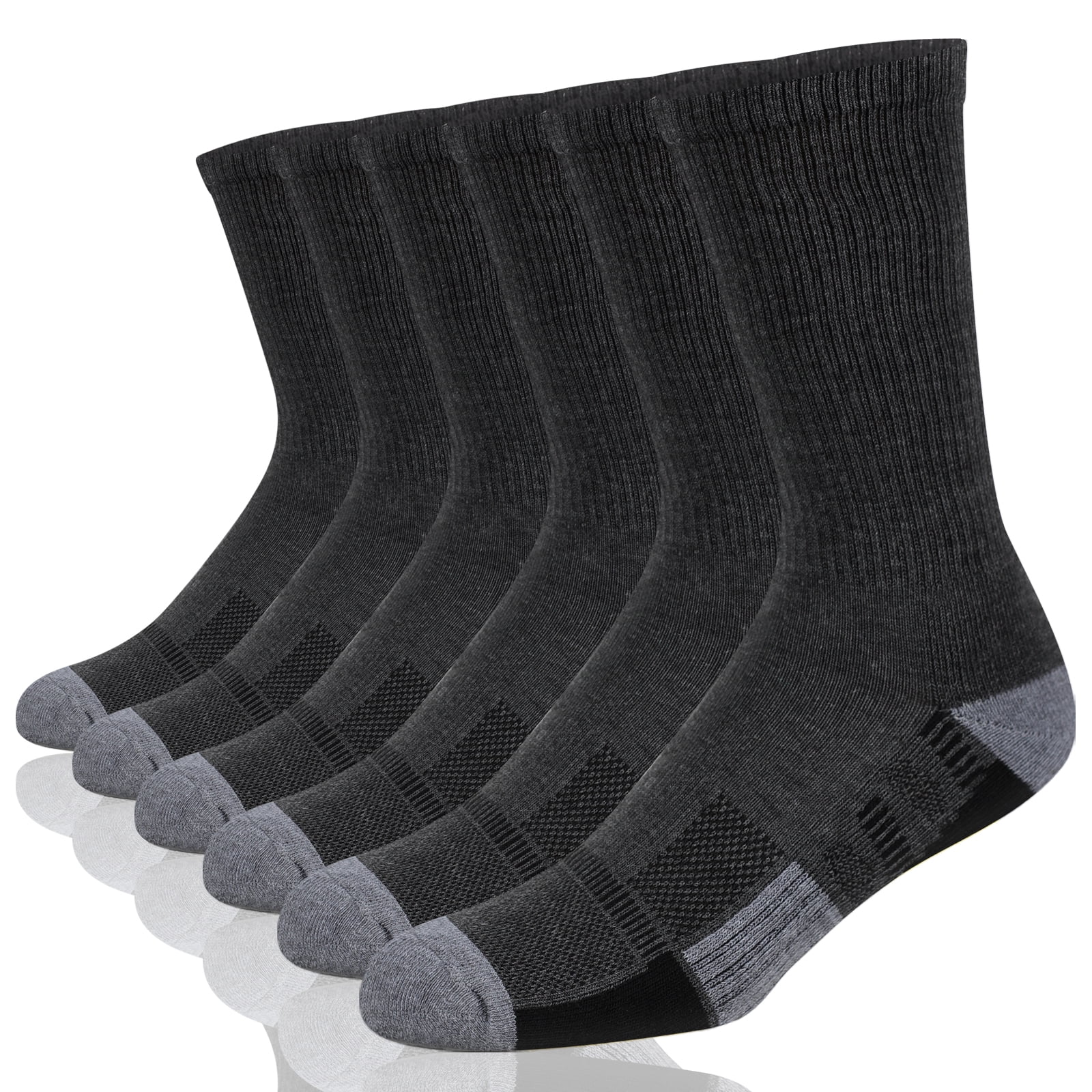COOPLUS Mens Crew Athletic Socks Moisture Wicking Cushioned Socks 6 ...