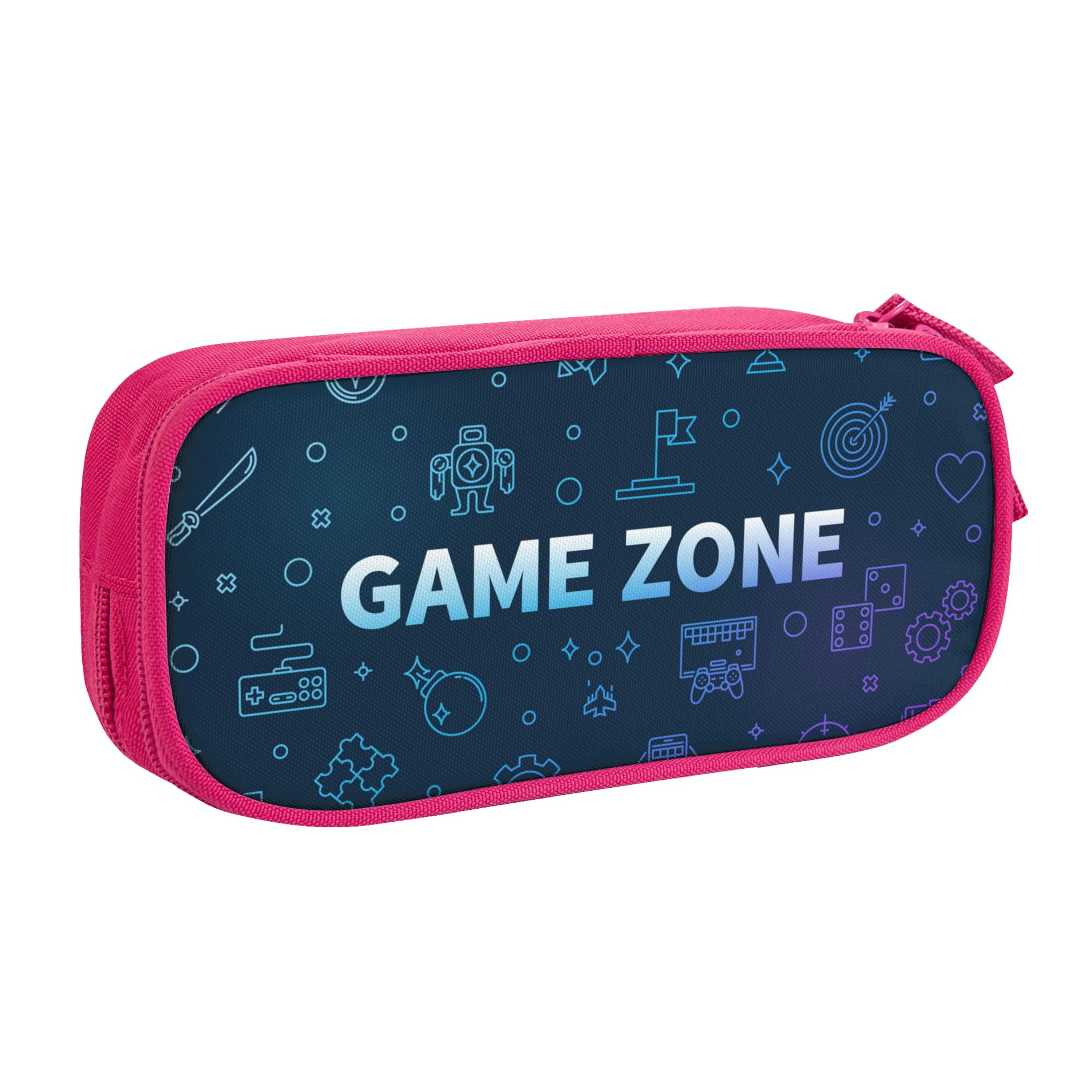 TEQUAN Large Capacity Pencil Case, Blue Game Zone Icons Pattern Pencil ...