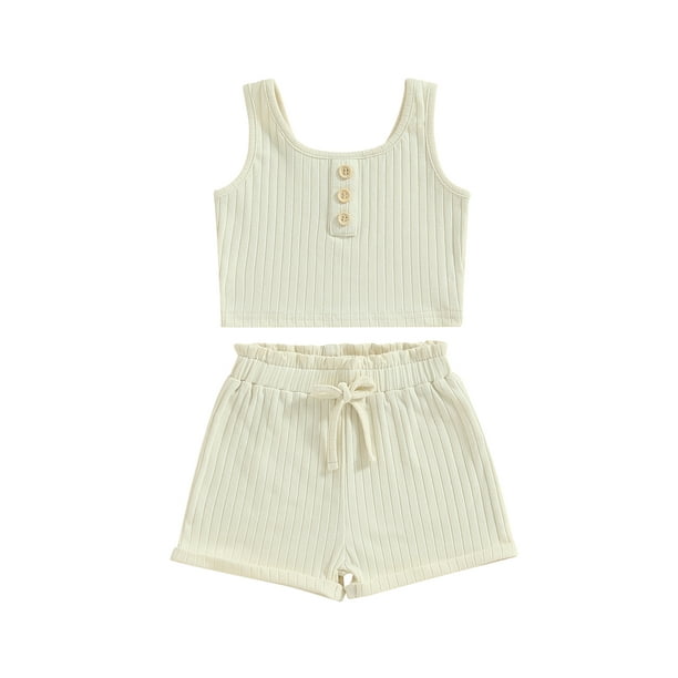 Shuttle tree Kids Girls Summer 2 Piece Outfits Clothes Ribbed Tank Crop ...