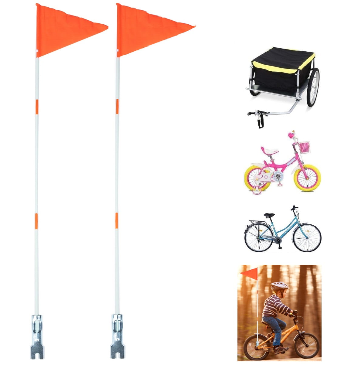 2 Pack Bike Flag 6' High Visibility Safety Flag Fiberglass Flag Pole Tear-Resistant - Walmart.com