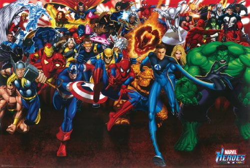 Marvel Heroes Poster Group Cast b New 24x36 - Walmart.com