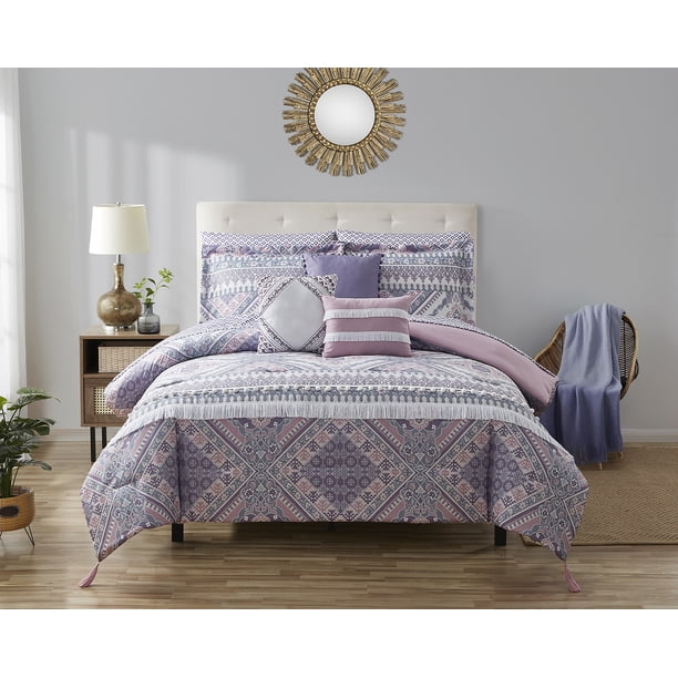Mainstays Aztec 10-Piece Purple Medallion Bed in a Bag, King - Walmart.com