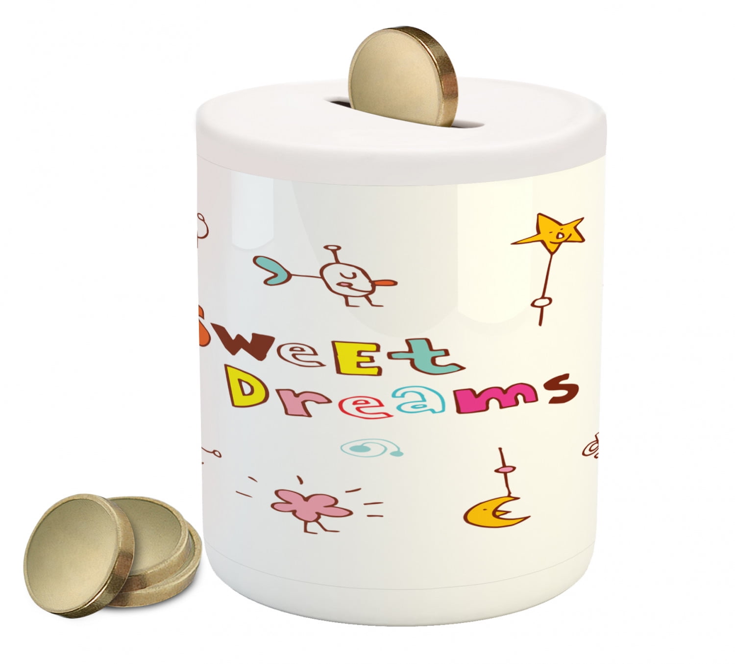 Saying Piggy Bank, Doodle Stars Box Crescent Moon Heart and Toys ...