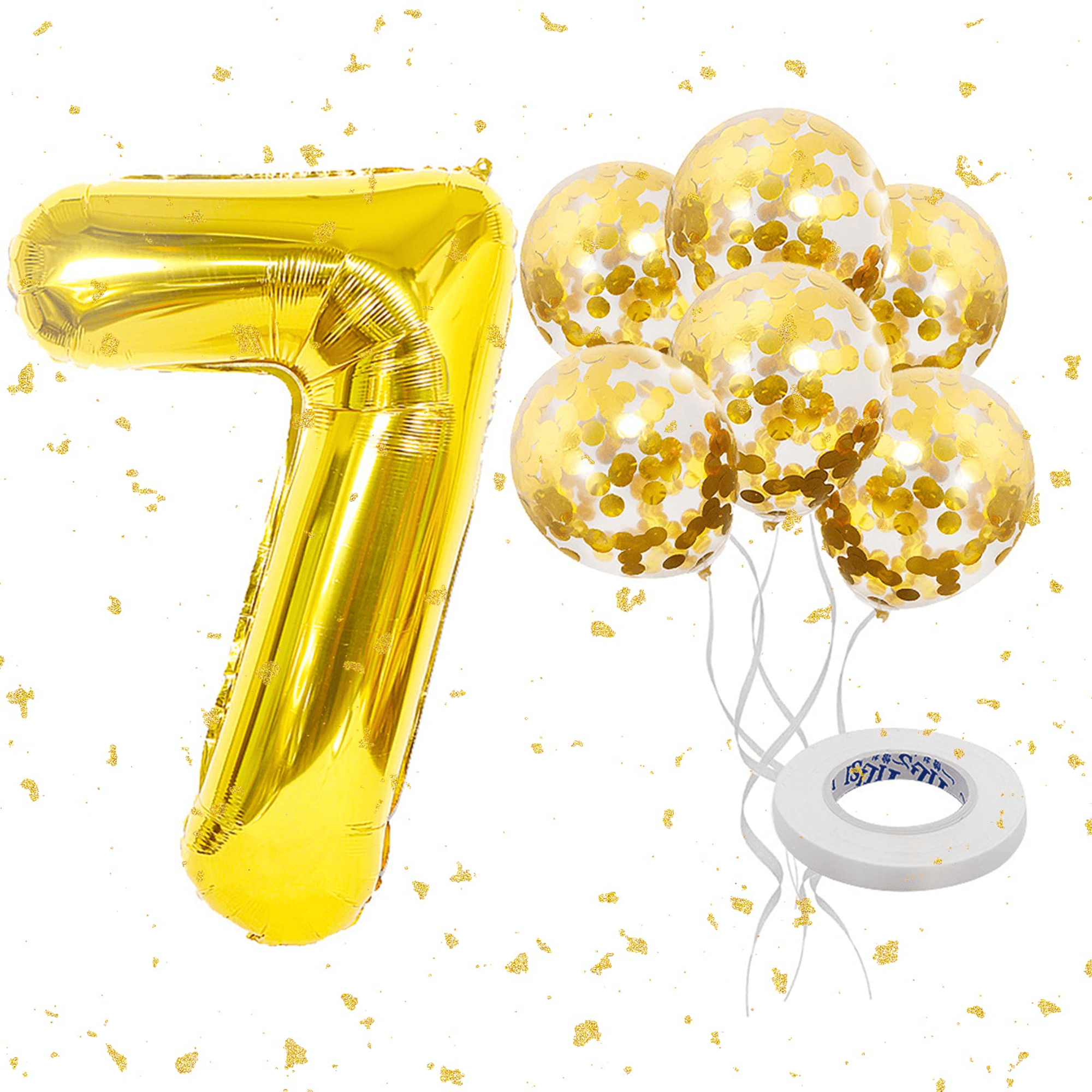 KAINSY 40inch Gold Number 7 Helium Balloons Set with Confetti for ...