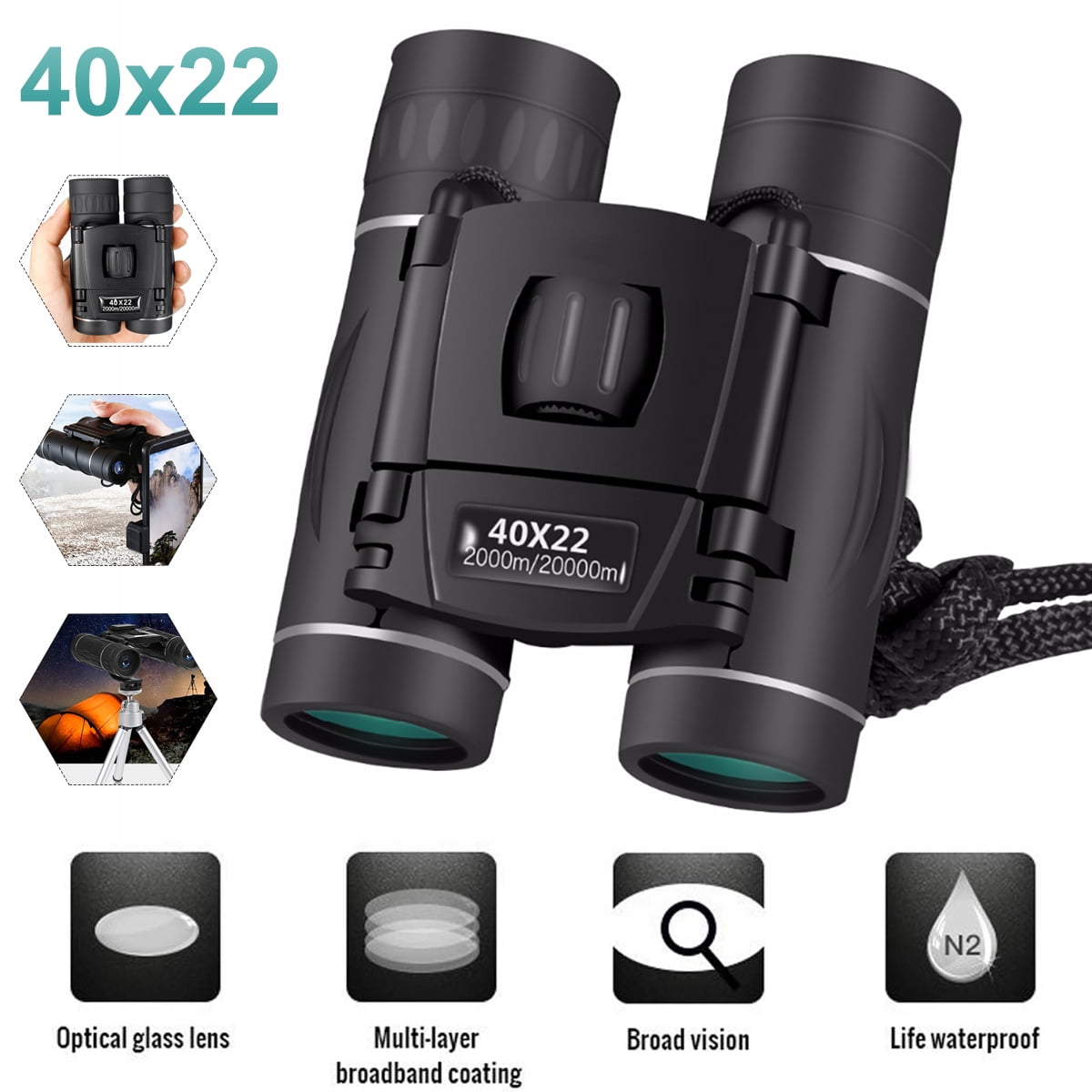 Mini Binoculars Folding Telescope Waterproof Outdoor Coordinates Night ...