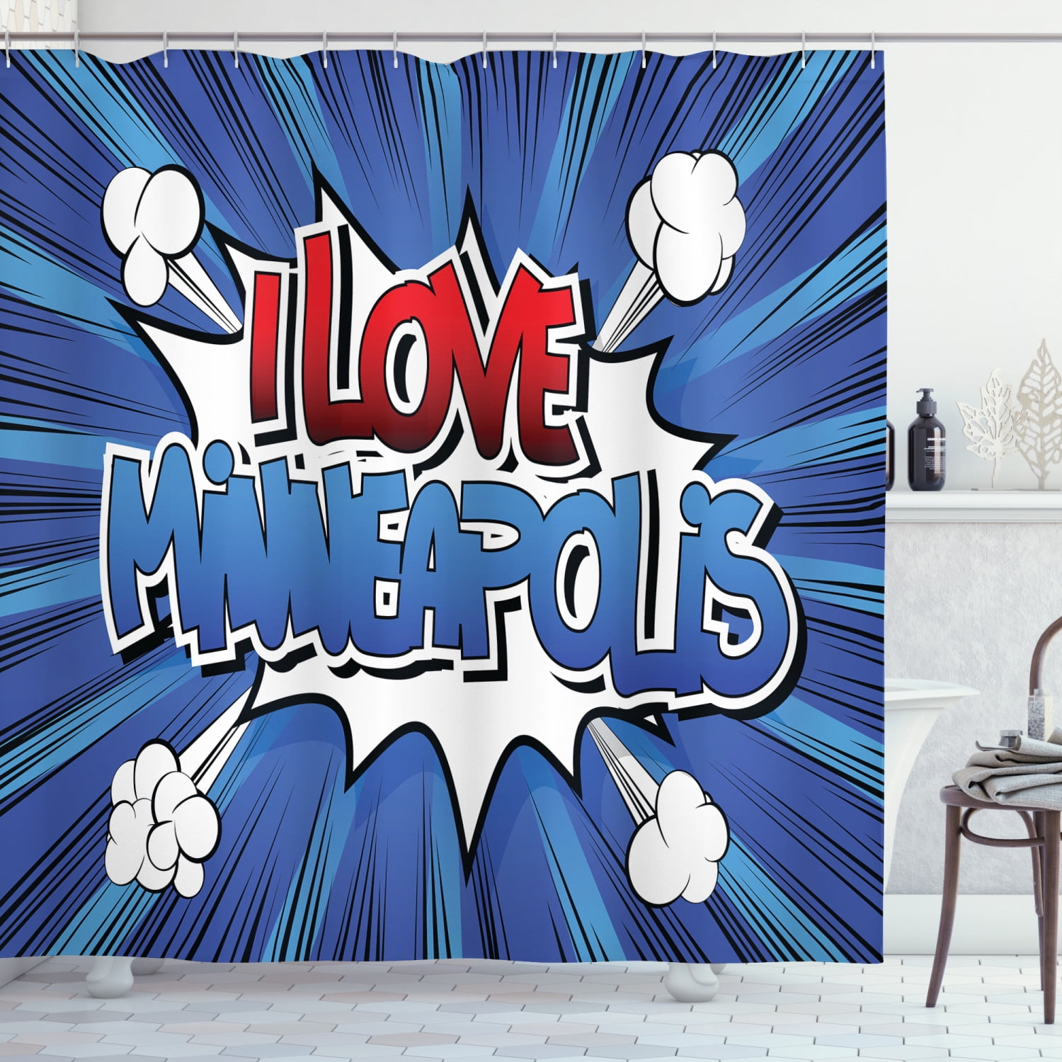 Minnesota Shower Curtain, Comic Style I Love Minneapolis Lettering on ...