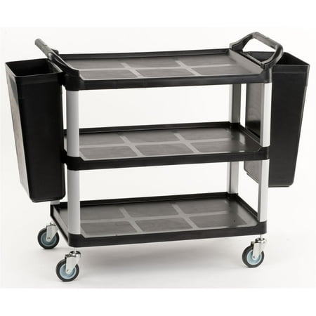 3-Tiered Bus Cart with 2 Rubbish Bin Attachments, 2 Side Handles and ...