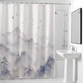 Blue Misty Mountains Shower Curtain, Zen Flying Birds Peaks Trees ...