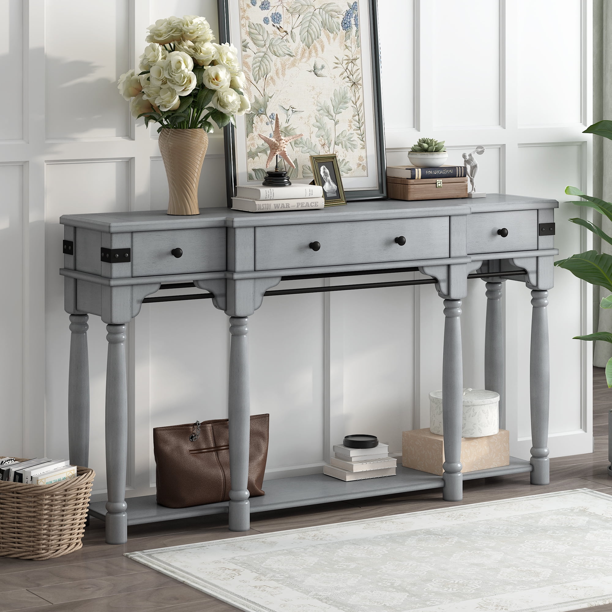 CoSoTower Mediterranean Retro-Style 60" Console Table with Storage ...