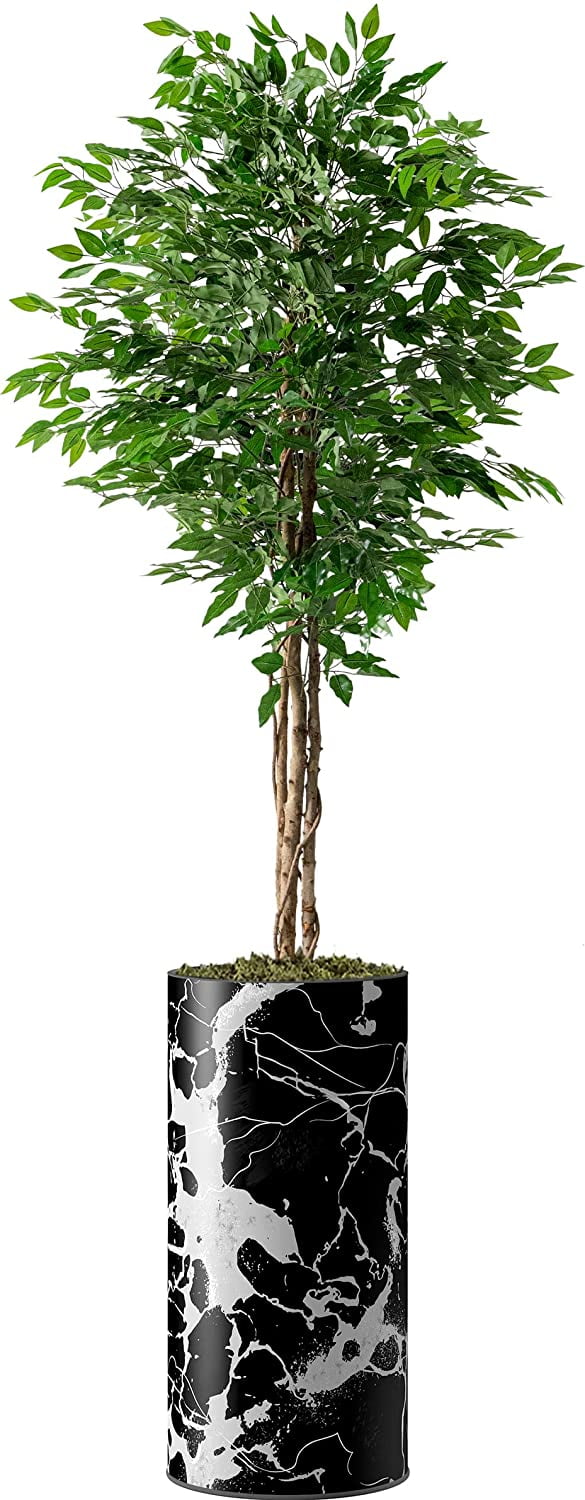 Artificial Tree in Modern Marble Effect Planter, Fake Ficus Silk Tree ...