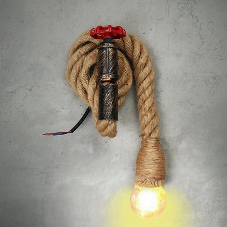 E27 Vintage Industrial Hemp Rope Pipe Wall Light Lamp Sconce Fixture ...