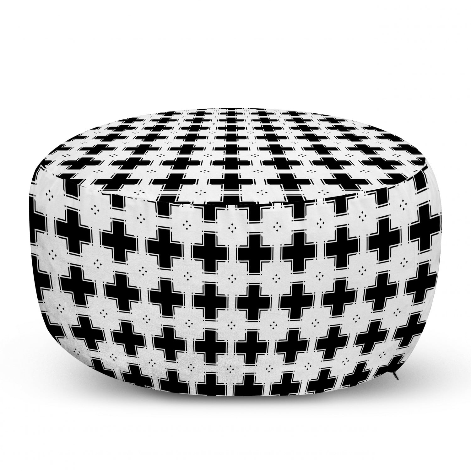 Trellis Pouf Cover with Zipper, Symmetrical Pattern of Dark Plus Shapes ...