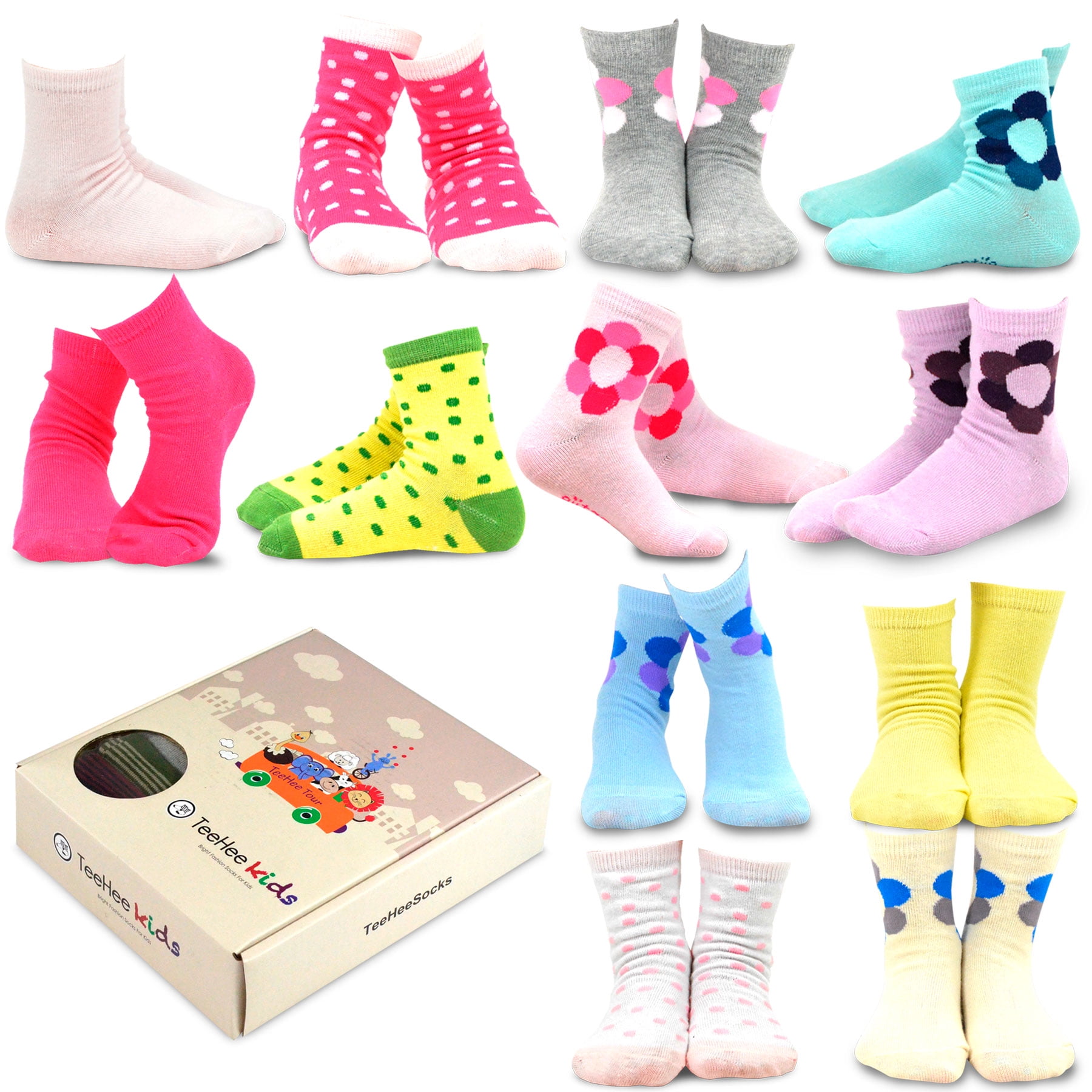TeeHee Kids Girls Cotton Basic Crew Socks 12 Pair Pack (9-10 Years ...