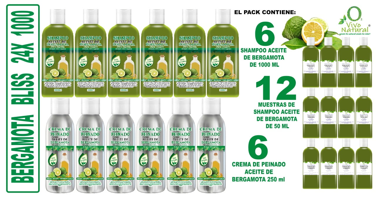 Bergamota Bliss 24X 1000 VIVONATURAL. 6 Shampoos Aceite de Bergamota 1000 ml + 6 Cremas para ...