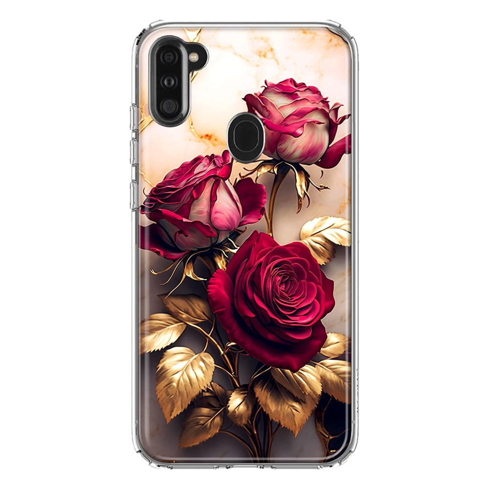 MUNDAZE Samsung Galaxy A11 Romantic Elegant Gold Marble Red Roses ...