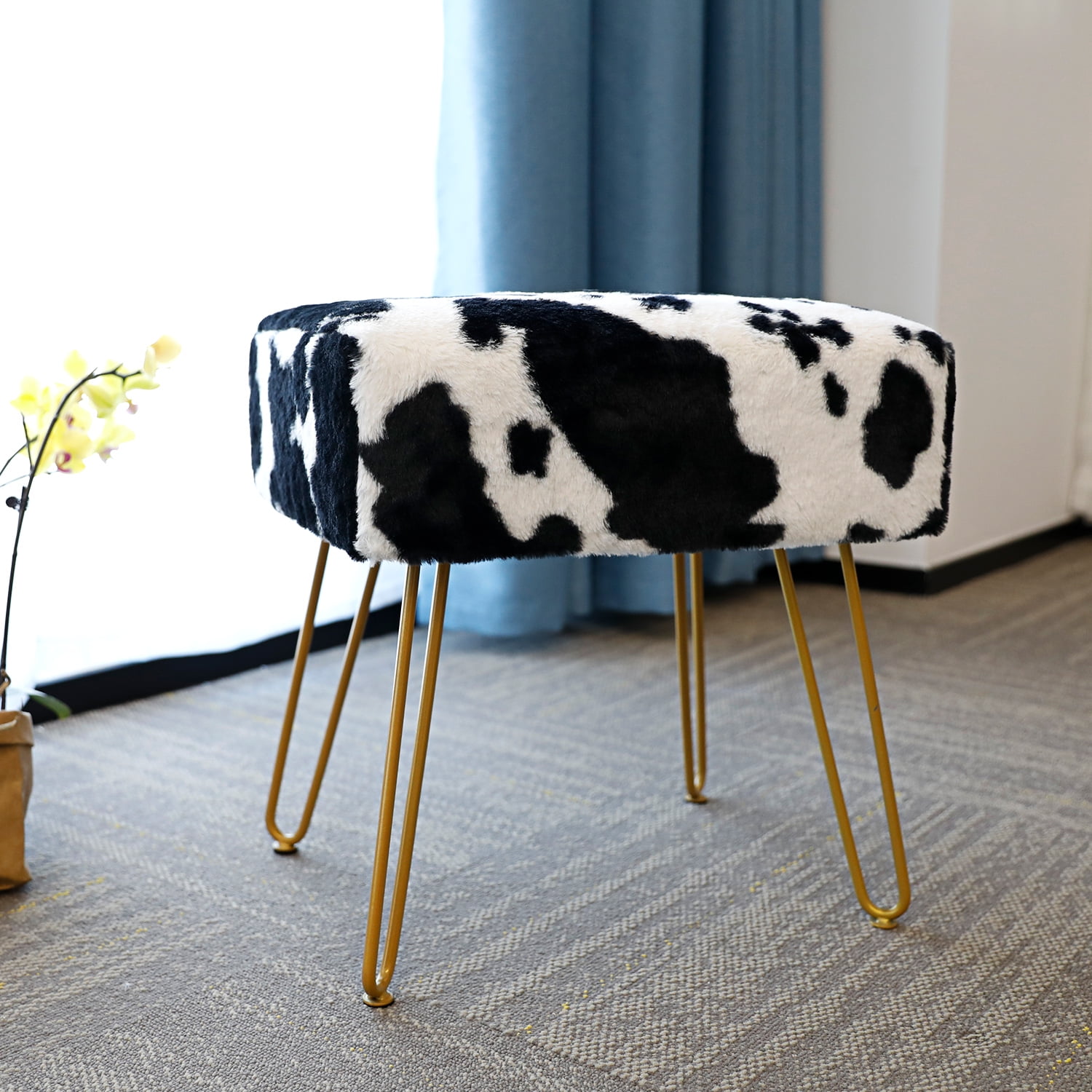 Velvet Footrest Stool Ottoman Square Modern Upholstered Vanity ...