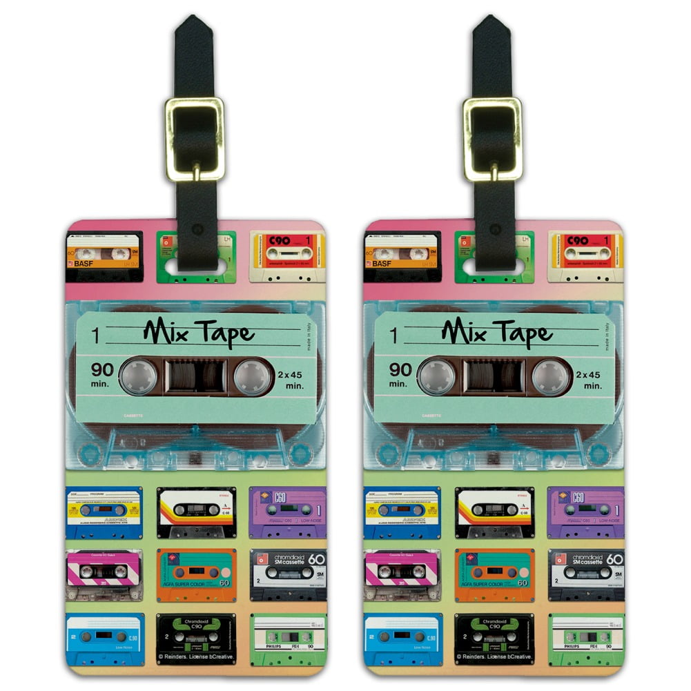 Classic Compact Cassette Mix Tapes Collage Luggage ID Tags Suitcase ...