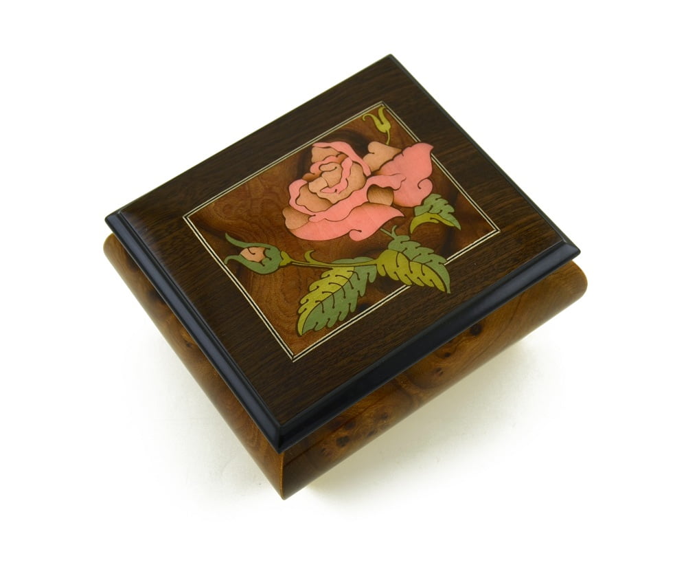 Magnificent Single Pink Rose Musical Box From Sorrento, Italy - Fur ...