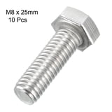 M8 Thread 25mm 304 Stainless Steel Hex Head Screws Bolt 10pcs - Walmart.com
