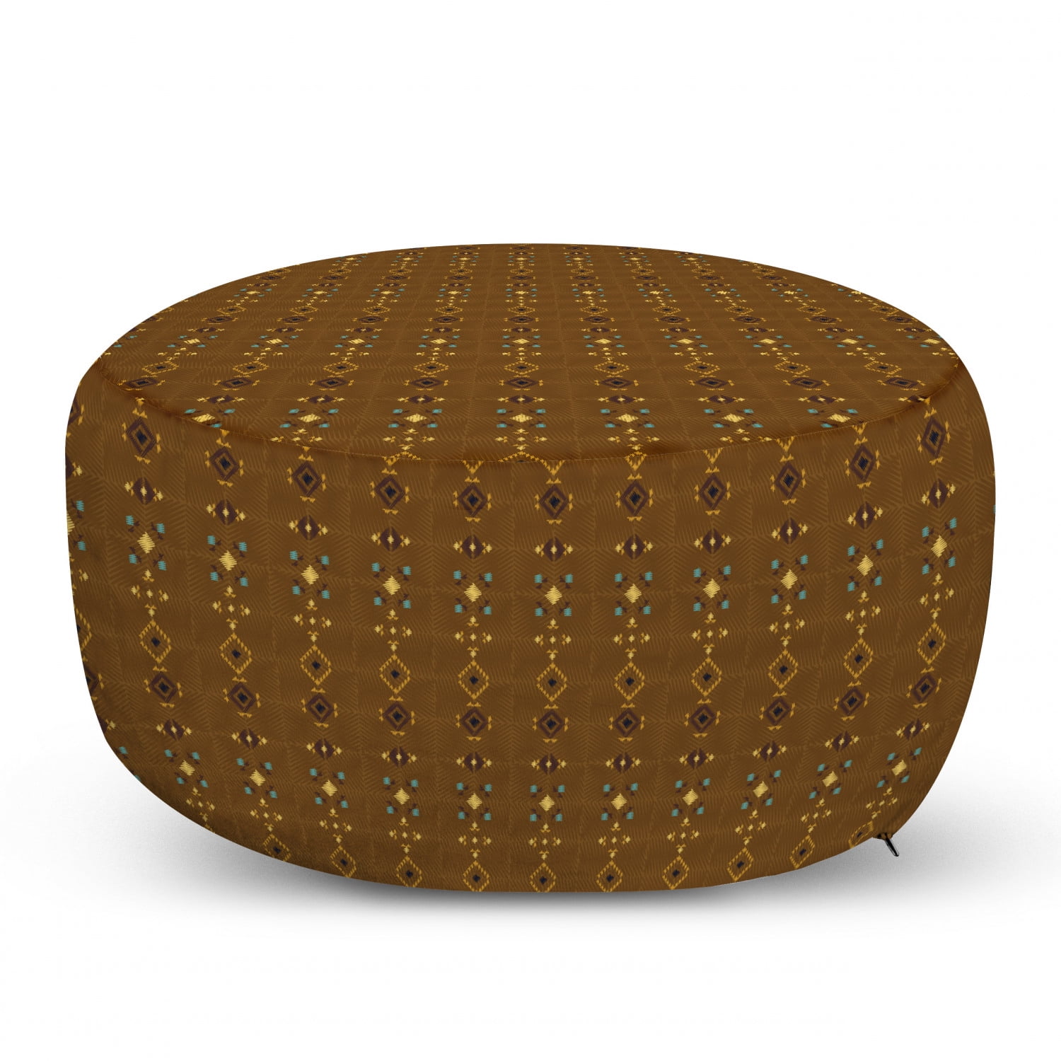 Chocolate Brown Pouf Cover with Zipper, Geometric Retro Style ...